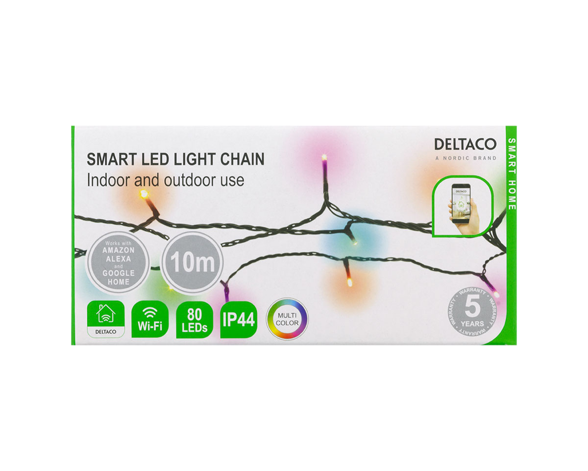 Deltaco Smart Home Wifi Light Chain Indooroutdoor 10m 80 Rgb Leds