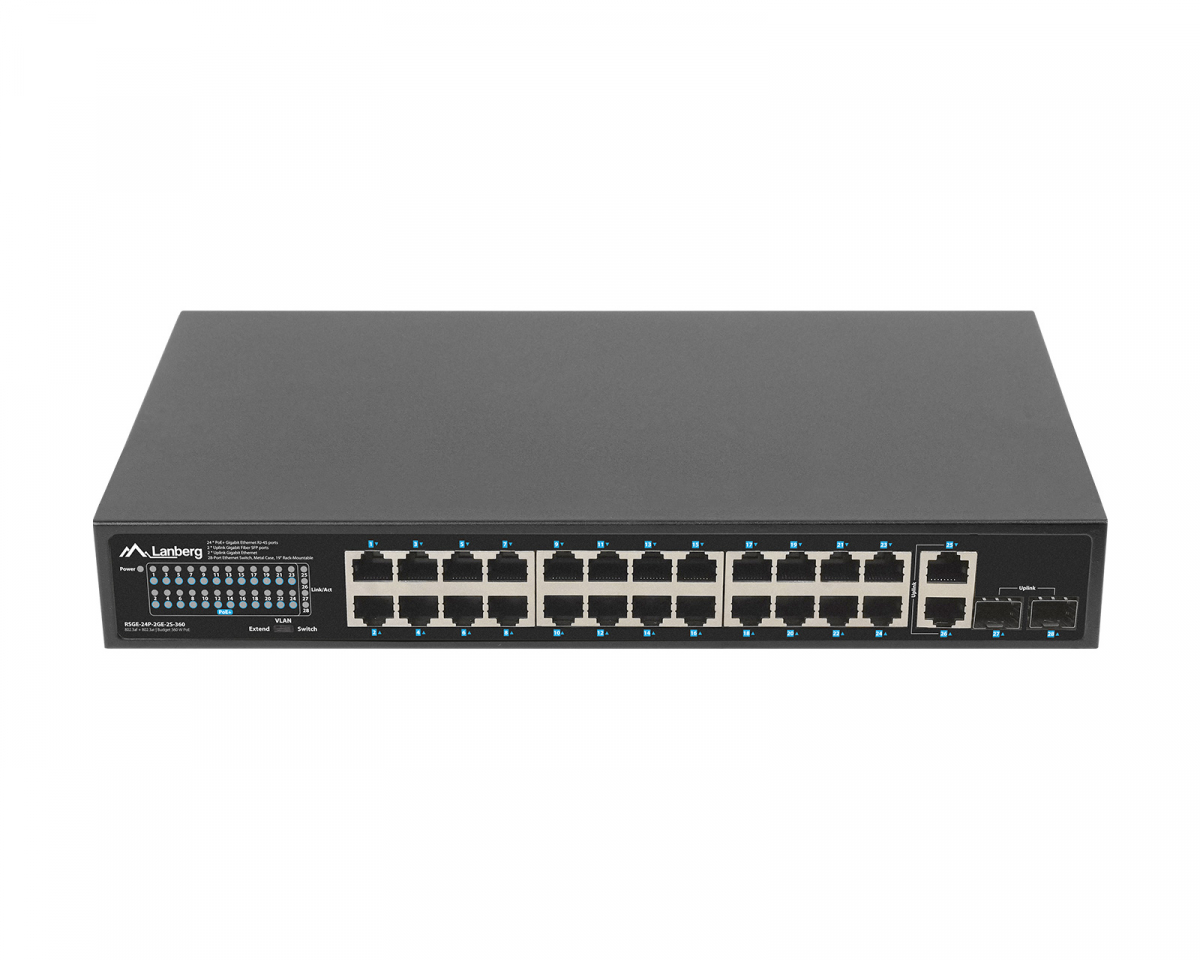 Lanberg Network Switch 24-ports, 1GB POE+/2X GB 2X SFP RACK 19” Gigabit ...