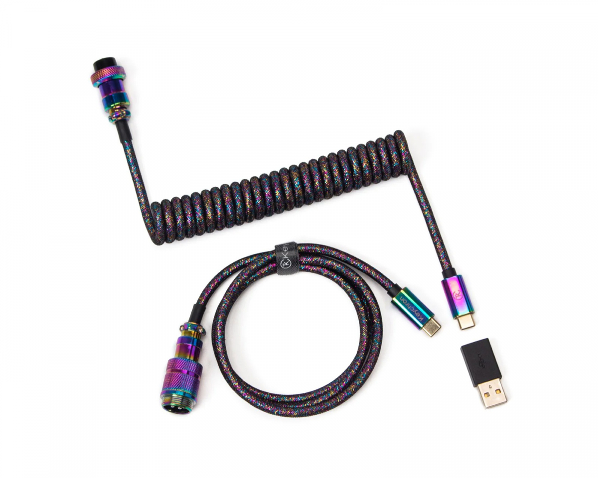 Keychron Premium Coiled Aviator Cable USB-C - Rainbow Plated Black ...